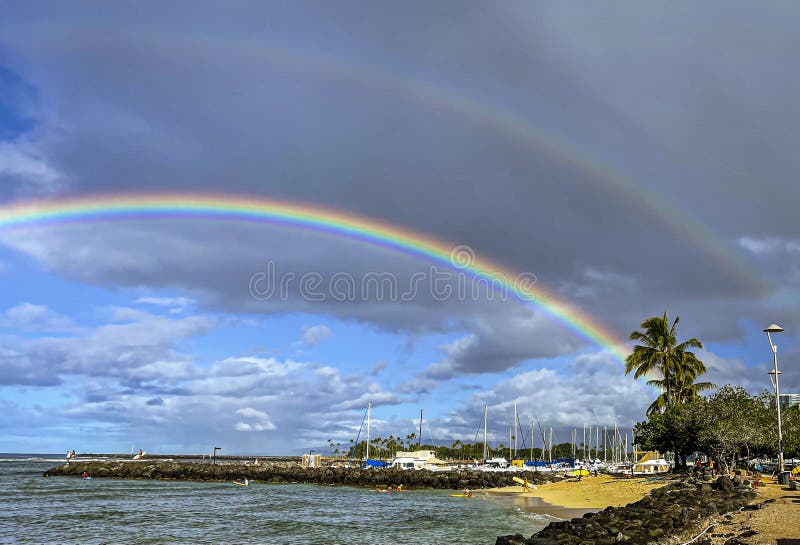 Honolulu, Hawaii - Nov 6, 2021-Double Rainbow Over Beach in Oahu ...