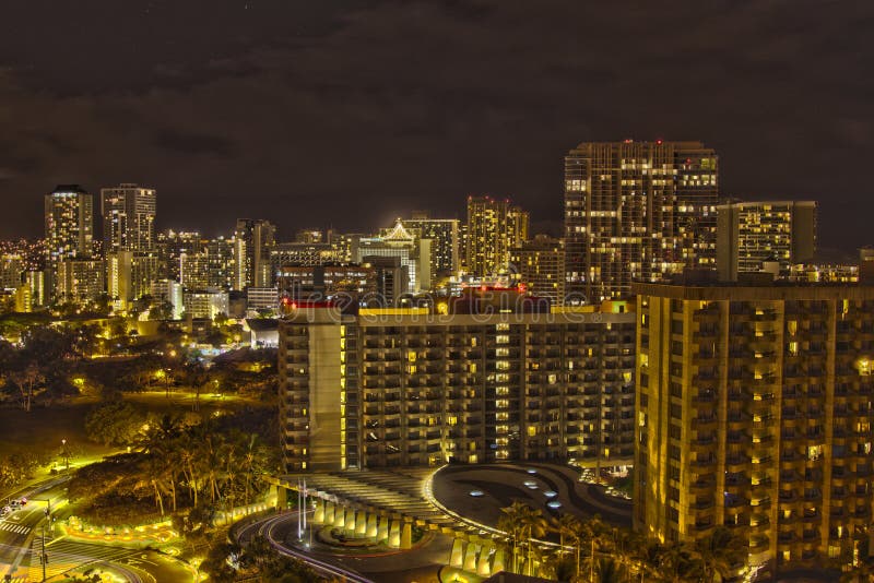 Honolulu skyline night HDR stock photo. Image of star - 21937720