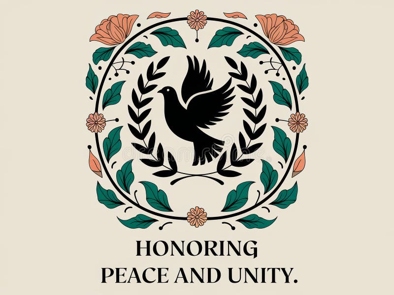 Honoring Peace and Unity with Dove and Floral Wreath Design Stock ...