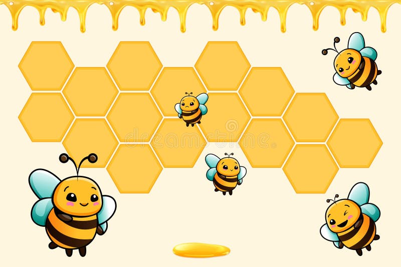 Honey Bee with Honey Comb Hexagonal Shape Pattern Hand Drawn ...