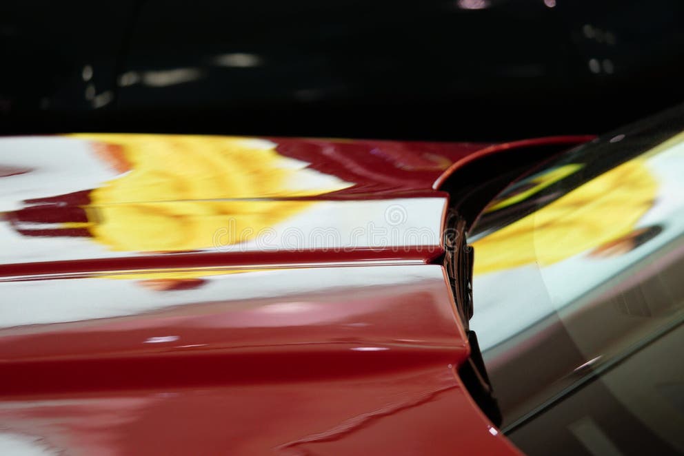 Hood and Windshield of a Red Car Stock Photo - Image of wheel, window ...