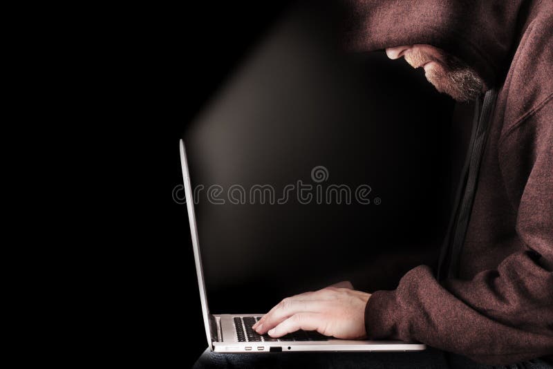 Hooded Computer Hacker Using Laptop Stock Image - Image of internet ...