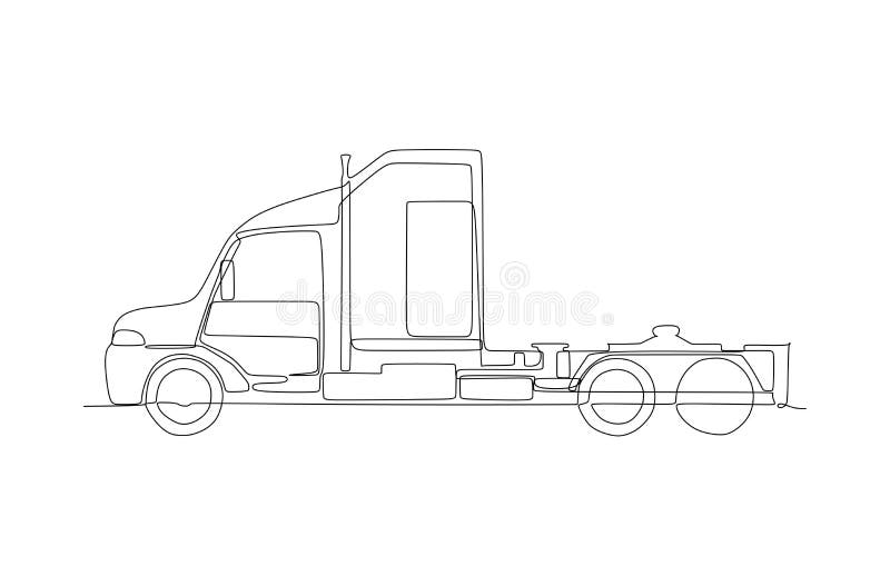 Hooded Container Truck Head Simple Illustration, Side View. Continuous ...