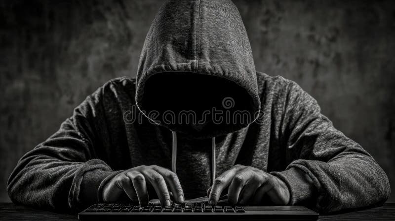 Hooded Figure at a Computer Evoking Cybersecurity Challenges in a ...
