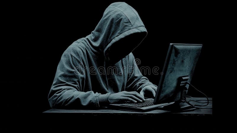 Hooded Figure at a Computer Evoking Cybersecurity Challenges in a ...