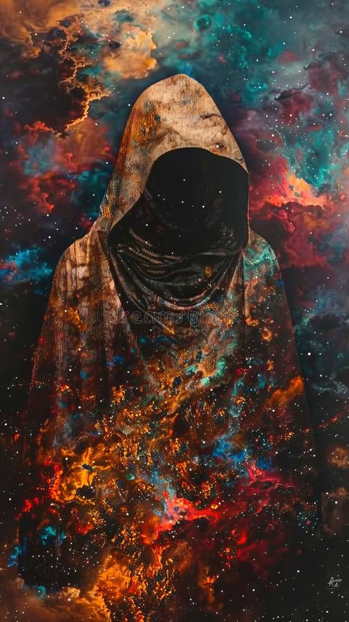 Hooded Figure in Cosmic Nebula, Abstract Sci-fi Art Concept Stock Photo ...