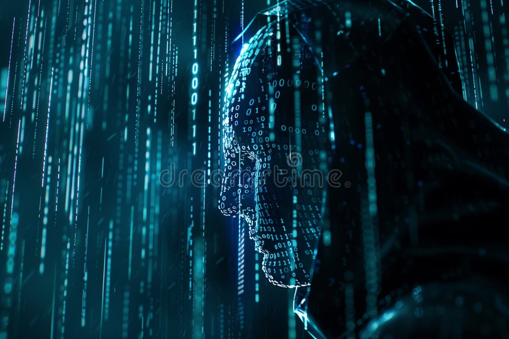 Hooded Figure with Binary Code Stock Illustration - Illustration of ...