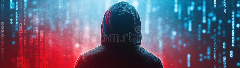 A Hooded Figure Shrouded in Digital Code Symbolizes Cybersecurity ...