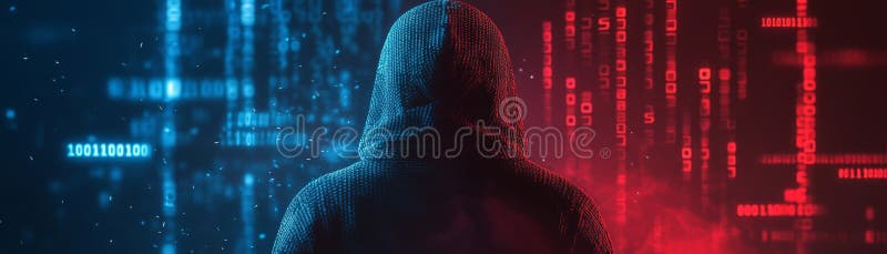 A Hooded Figure Shrouded in Digital Code Symbolizes Cybersecurity ...