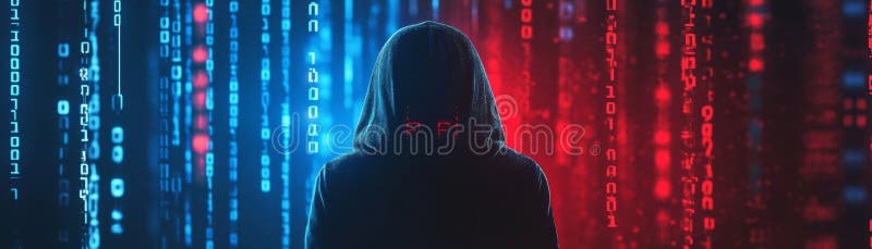 A Hooded Figure Shrouded in Digital Code Symbolizes Cybersecurity ...