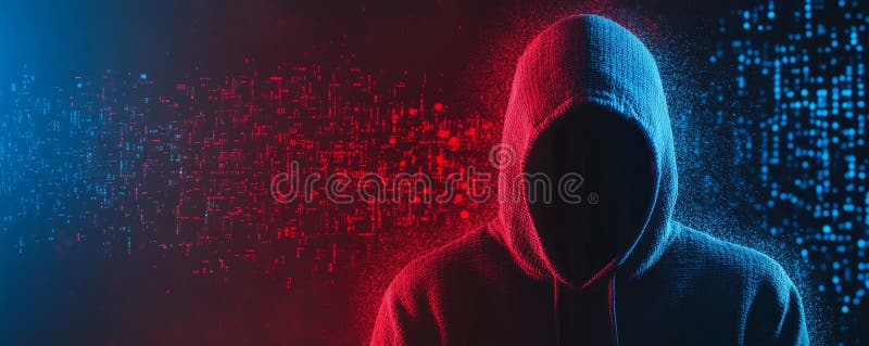 A Hooded Figure Shrouded in Digital Code Symbolizes Cybersecurity ...