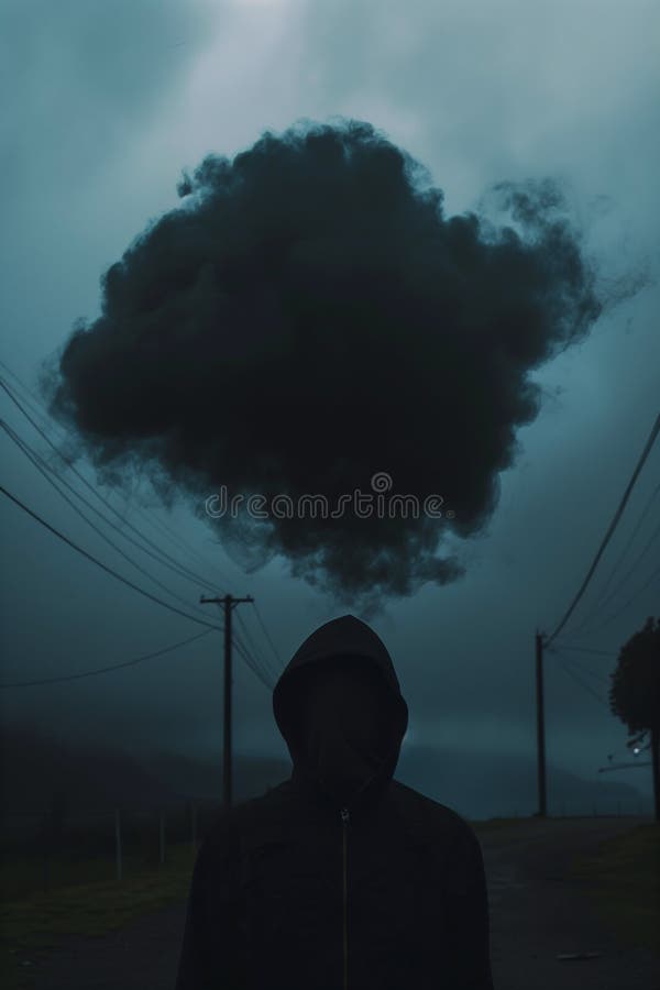 Eerie Figure in a Dark Landscape, Shadowed by a Strange, Ominous Cloud ...