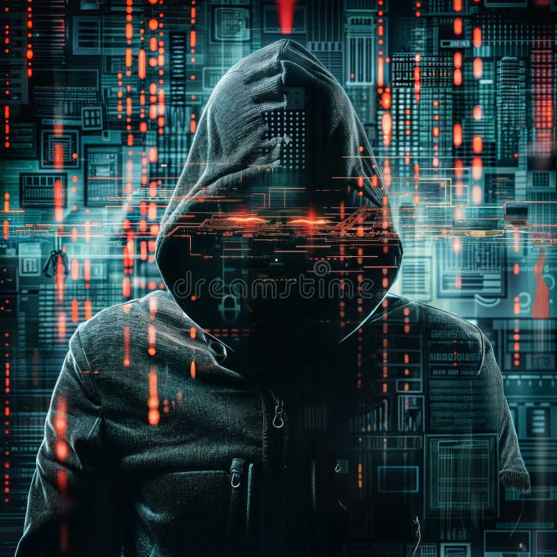 A Hooded Figure Stands in Front of a Digital Background Representing ...