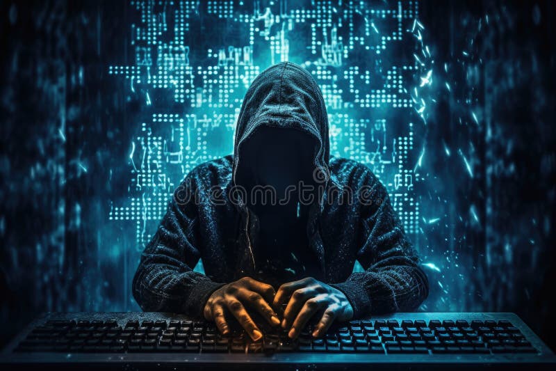 Hooded Figure Typing at a Keyboard with Binary Code on the Screen Stock ... Hooded Figure Typing at a Keyboard with Binary Code on the Screen Stock ...