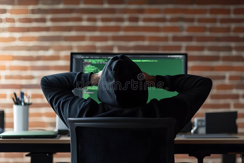 Hooded Figure Working on Computer, Cybersecurity Concept Stock Photo ...