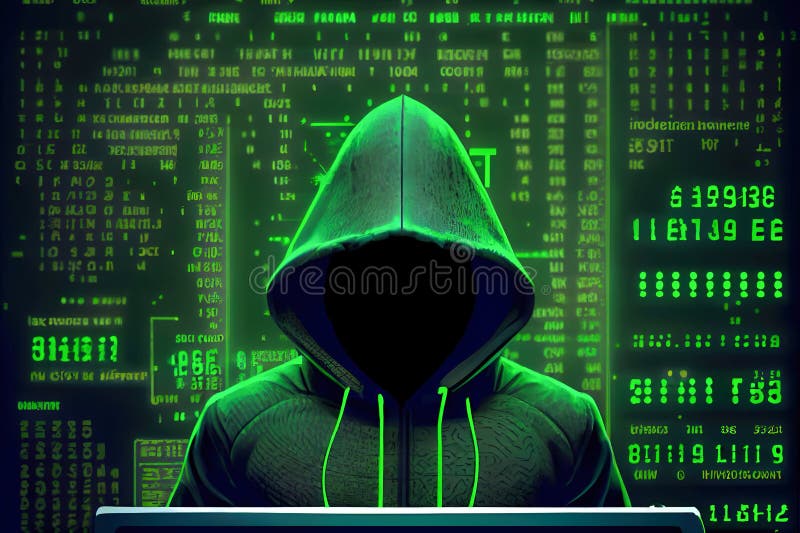 Hooded Hacker on Green Code Background. Generative AI Stock ...