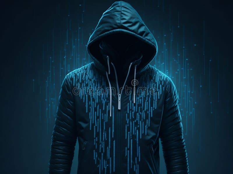 A Hooded Hacker with a Binary Code on a Dark Background. Stock ... A Hooded Hacker with a Binary Code on a Dark Background. Stock ...