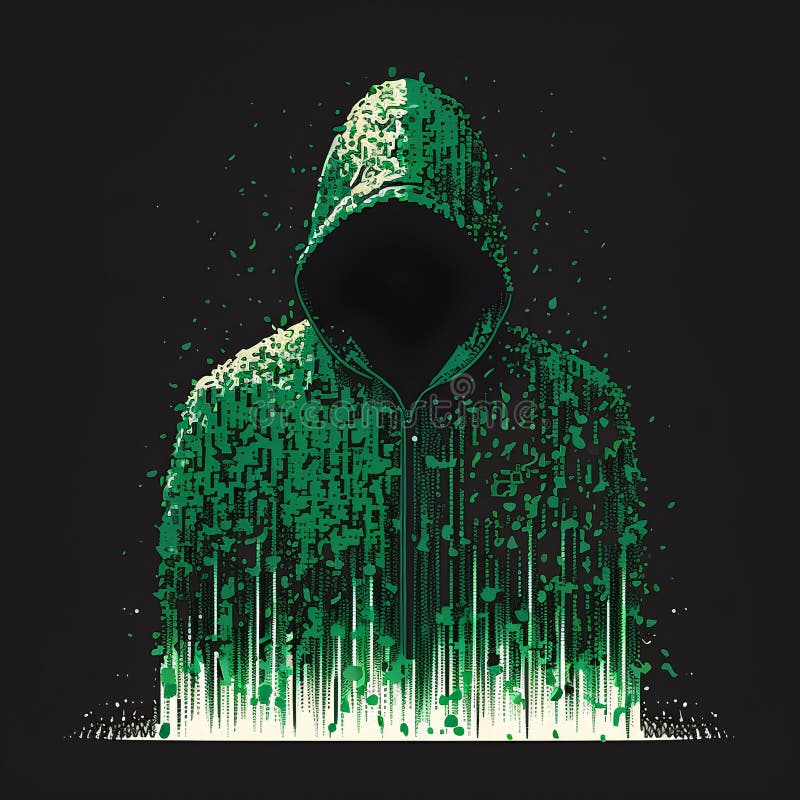 Hooded Hacker With Binary Code Hacking Concept Vector Illustration Stock Illustration