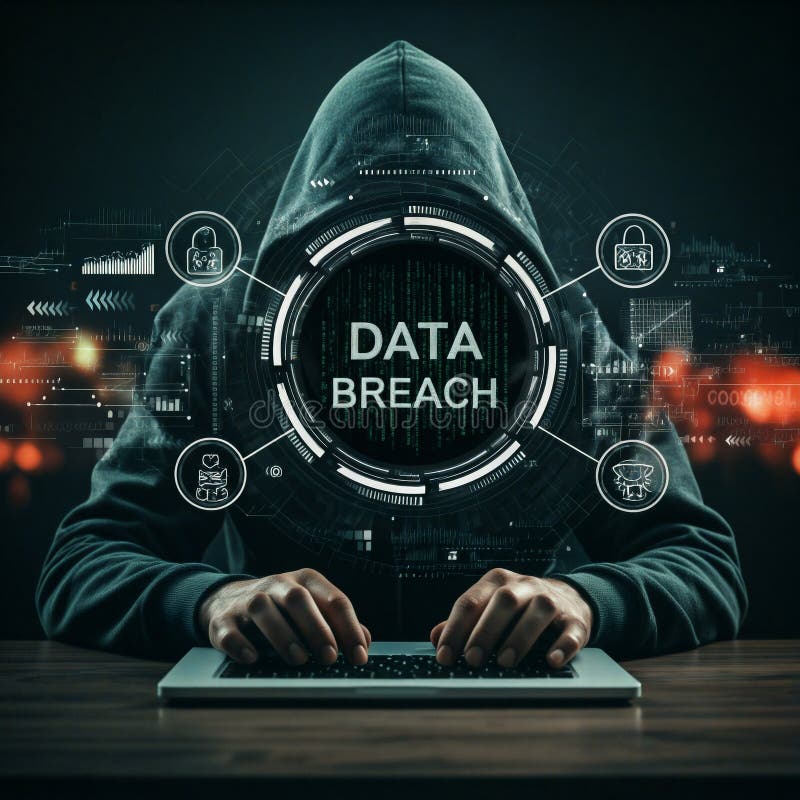 Hacker Causing Data Breach Attack Using Laptop Stock Illustration ...