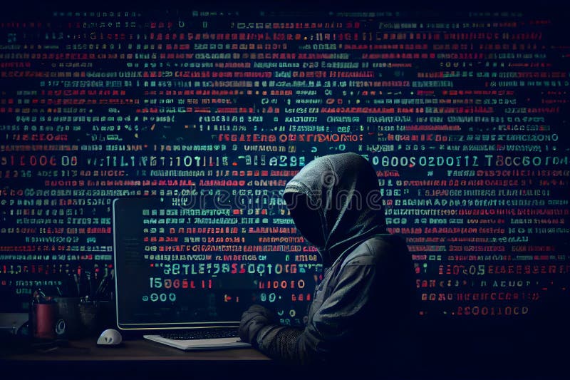 Hooded Hacker on Green Code Background. Generative AI Stock ...