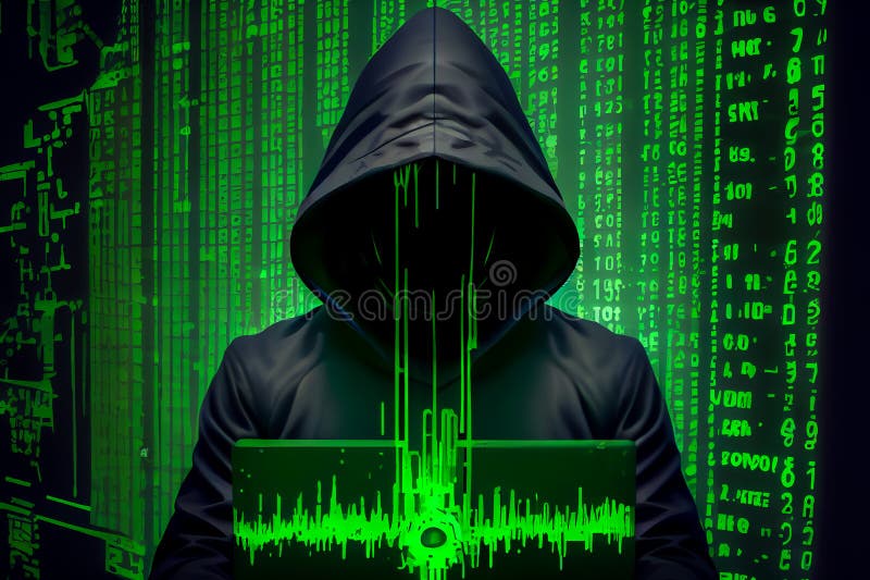 Hooded Hacker on Green Code Background. Generative AI Stock ...