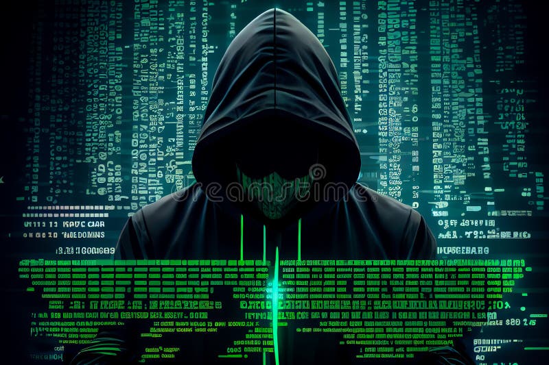 Hooded Hacker on Green Code Background. Generative AI Stock ... Hooded Hacker on Green Code Background. Generative AI Stock ...