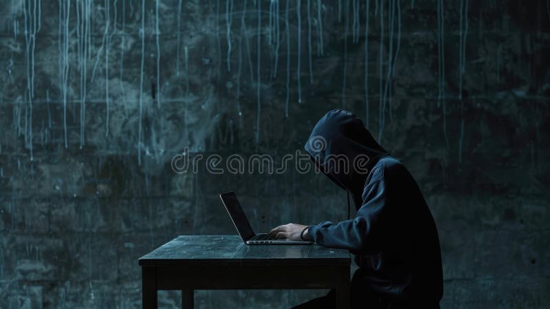 The Hooded Hacker at Laptop. AI Generated Stock Photo - Image of ...