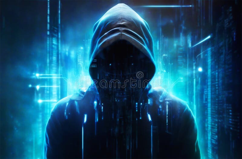 Hooded Hacker Man Wearing a Hoodie with Binary Code Background Stock ...