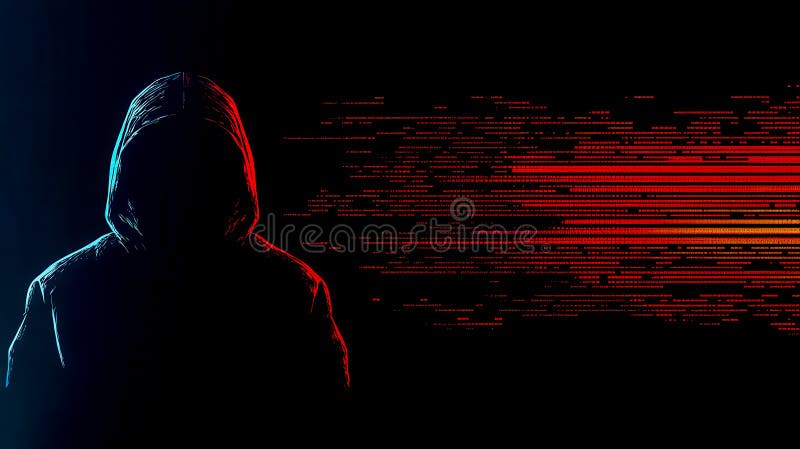 Hooded Hacker Performing Cyber Attack Using Flowing Data Stream Stock Photo - Image of privacy ...
