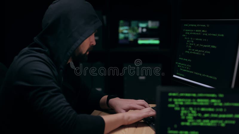 Hacker Programming In Computer And Breaking Password Hands Typing On Laptop Screen Stock Video