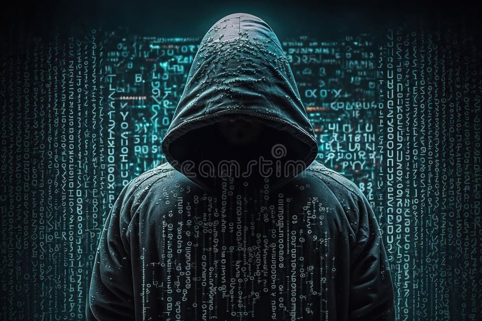 Hooded Hacker without Showing His Face with Programming Code Background. Generative AI Stock ...