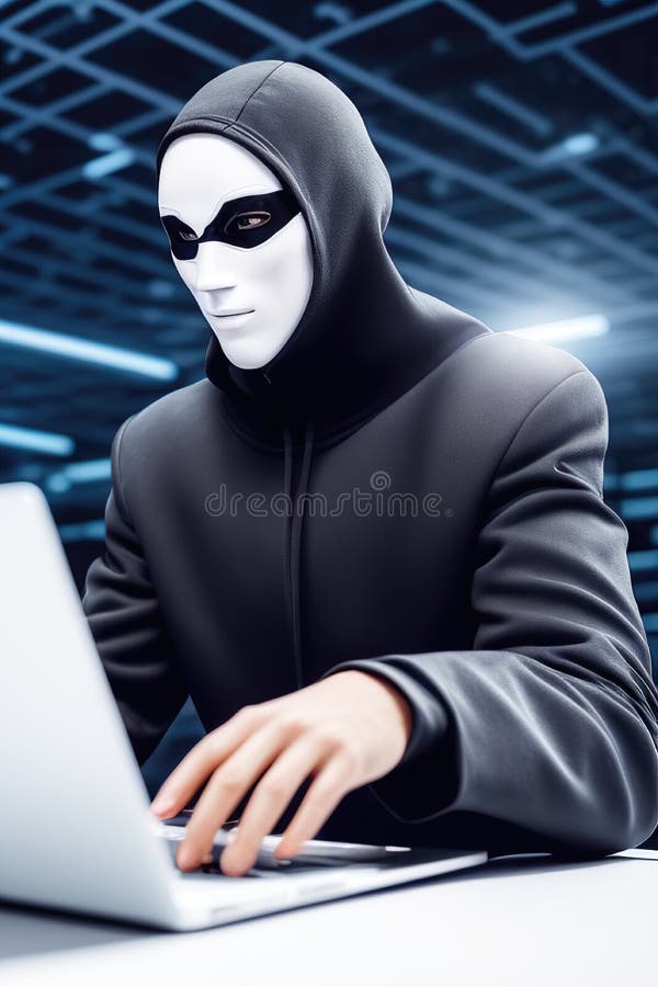 Hooded Hacker Using Computer for Massive Data Breach Attack. Generative ... Hooded Hacker Using Computer for Massive Data Breach Attack. Generative ...
