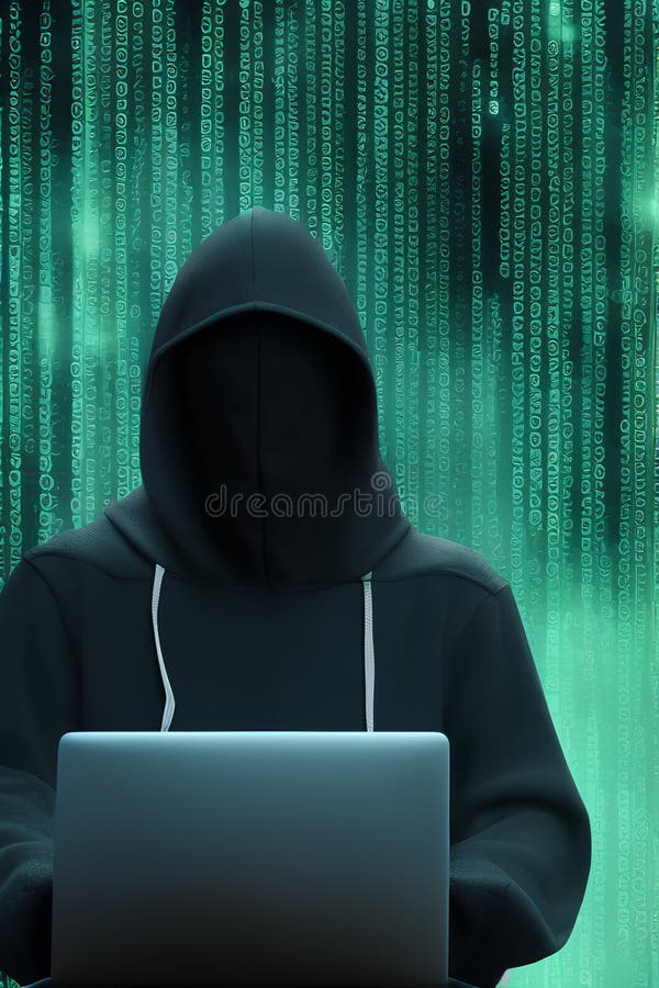 Hooded Hacker Using Computer for Massive Data Breach Attack. Generative ... Hooded Hacker Using Computer for Massive Data Breach Attack. Generative ...