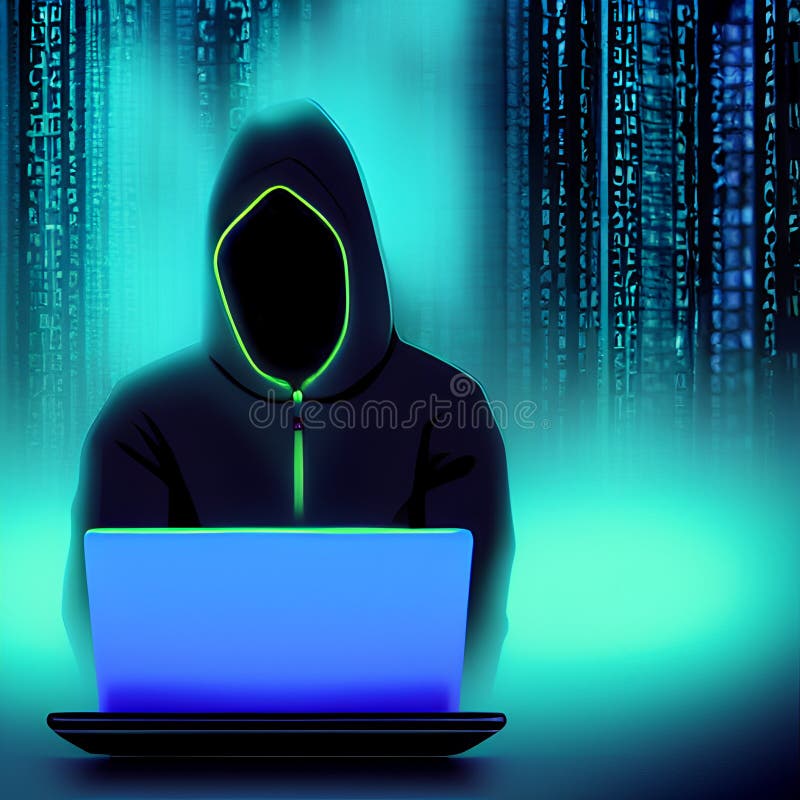 Hooded Hacker Using Computer for Massive Data Breach Attack. Generative ... Hooded Hacker Using Computer for Massive Data Breach Attack. Generative ...