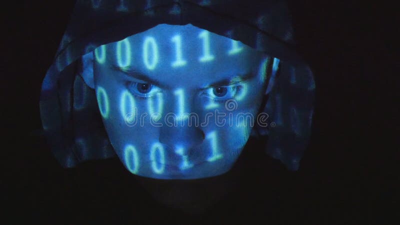 Source Code Projected Over an Angry Hostile Man S Face, Black Background. Stock Video - Video of ...