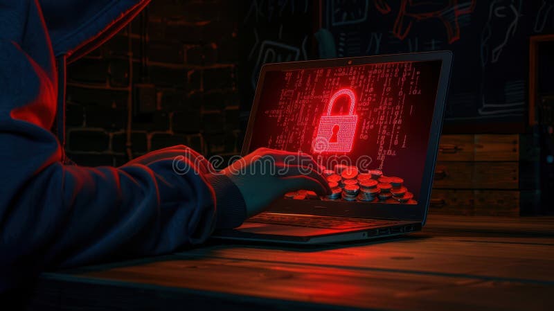 The Hacker with Locked Laptop.AI Generated Image Stock Image - Image of ...