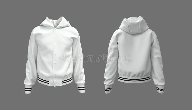 Varsity Jacket Mockup in Front, Side and Back Views Stock Illustration ...