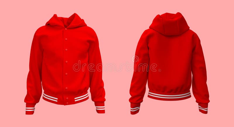 Hooded Jacket Mockup in Front, Side and Back Views. Stock Illustration ...
