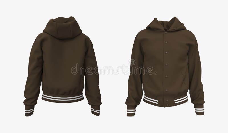 Hooded Jacket Mockup in Front, Side and Back Views Stock Illustration ...