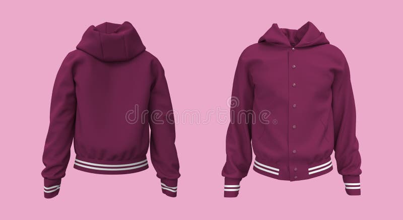 Hooded Jacket Mockup in Front, Side and Back Views. Stock Illustration ...
