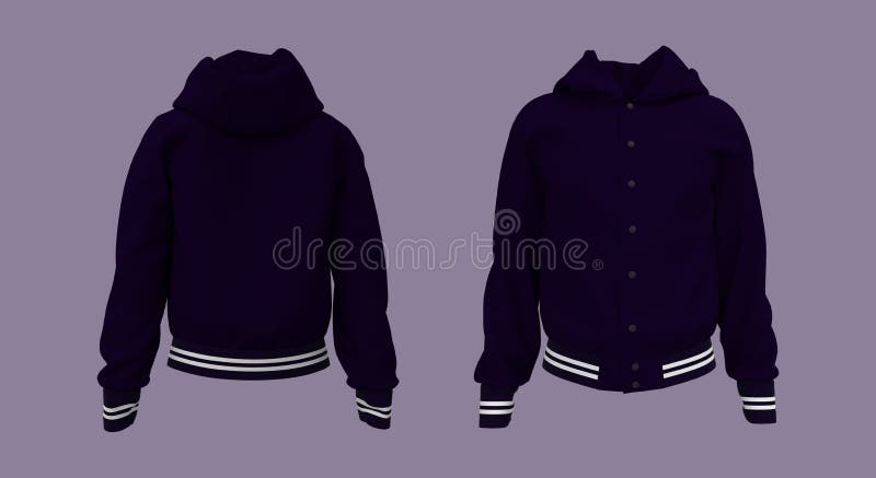 Hooded Jacket Mockup in Front, Side and Back Views. 3d Illustration ...