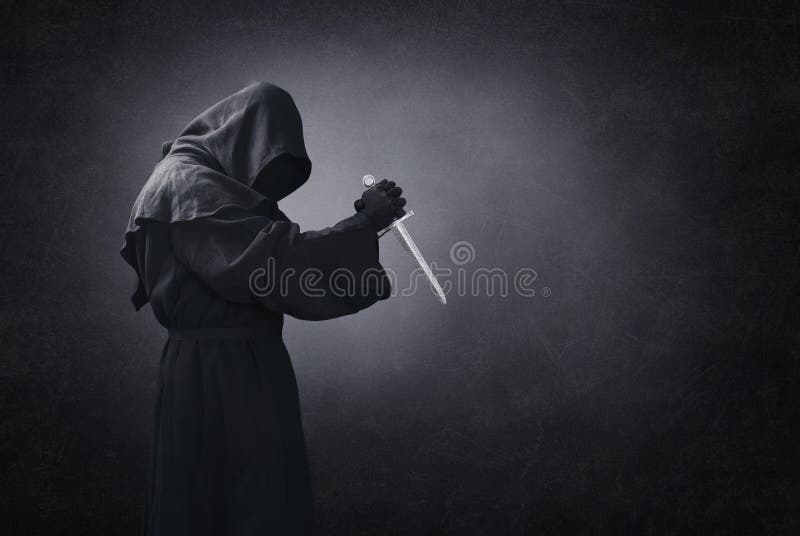 Hooded Man with Dagger in the Dark Stock Image - Image of dark, attack ...