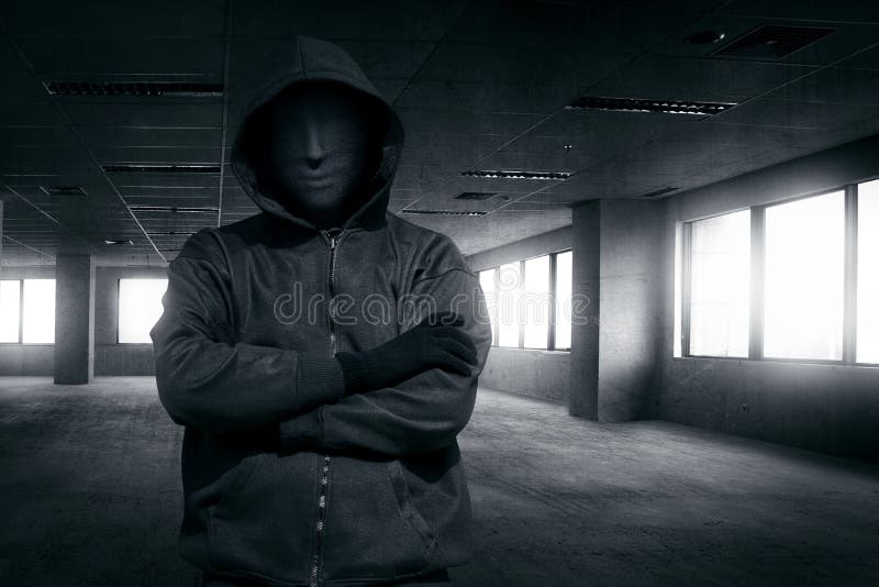 Hooded Man with Mask Standing Alone Stock Photo - Image of covered ...