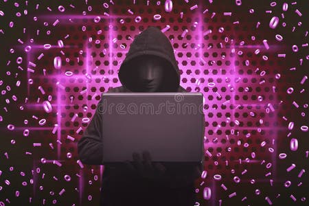Hooded Man Wearing Mask Typing on Laptop Stock Image - Image of online ...