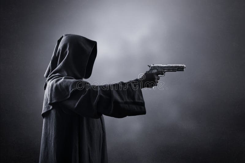 Hooded Monk with a Gun in the Dark Stock Image - Image of cloak, mystic ...