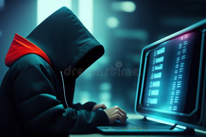A Hooded Person Using a Laptop Computer Stock Illustration ...