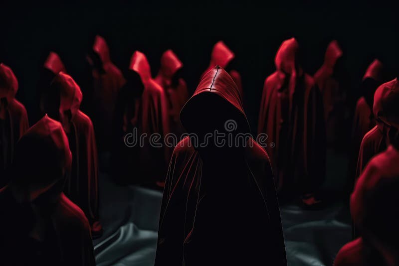 Hooded Red Figures Gathering in Darkness Stock Illustration ...