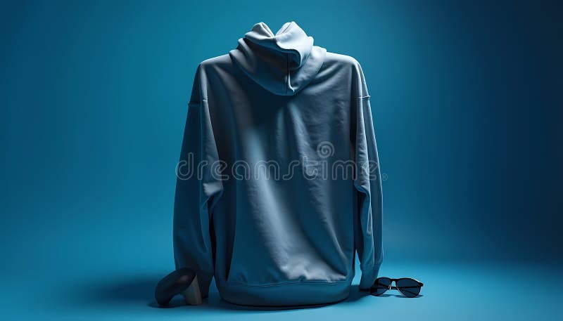 Hoodie Back View on Blue Background Stock Illustration - Illustration ...