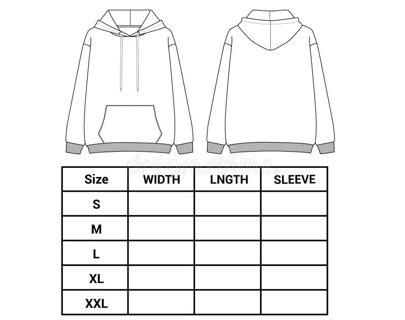 Hoodie Technical Drawing Size Chart Vector Illustration Stock ...