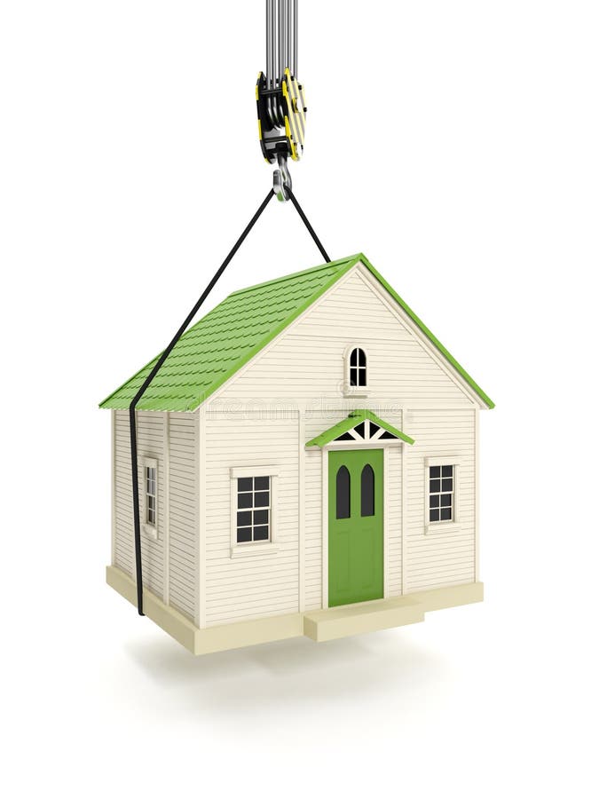 Hook of a Crane Lifts the House Stock Illustration - Illustration of ...
